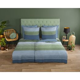 Good Morning Wendebettw&auml;sche &raquo;Mali&laquo; 3 Stk. Baumwolle, Renforc&eacute;, Rei&szlig;verschluss, Wendeoptik, Streifen, Blau, Gr&uuml;n gr&uuml;n Renforc&eacute;, Obermaterial: 100% 