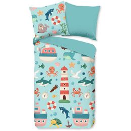 PURE luxury collection Kinderbettw&auml;sche &raquo;Sailor&laquo; 2 Stk. Mikrofaser, 135x200, 2 Teilig, Wendeoptik, Kind, Meerestiere, Maritim blau Microfaser, 
