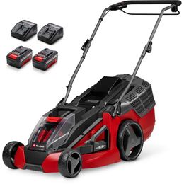Einhell Akkurasenm&auml;her &raquo;GE-CM 43 Li M Kit (2x4,0Ah)&laquo; mit Mulchkeil, 2 Akkus 18V/4Ah und 2 Ladeger&auml;ten rot 3-fach h&ouml;henverstellbarer F&uuml;hrungsholm