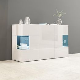 OTTO home Sideboard &raquo;Egypt, Kommode, Schrank, Kredenz, Vitrine grifflos&laquo; 3 T&uuml;ren davon 2 mit Glaseinsatz, kompl. Hochglanz lackiert Breite 135 wei&szlig; B/