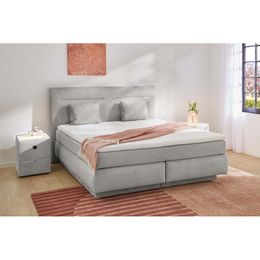 Jockenh&ouml;fer Boxspringbett &raquo;Simone, inklusive gro&szlig;em Stauraum/Bettkasten&laquo; Bonell-Wendematratze H2/H3, Topper und 2 Kissen grau Cord, Liegefl&auml;che B/L: 180cm x 200cm