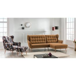 Home Affaire Ecksofa &raquo;Henry Louanne, L-Form&laquo; wahlweise mit Messingf&uuml;&szlig;en orange B/H/T: 250cm x 107cm x 173cm, Struktur grob, Recamiere rechts, 