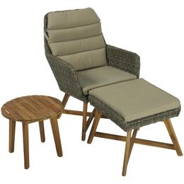 Garden Pleasure Garten-Essgruppe &raquo;CALVIA&laquo; Set, 3 Stk. tlg. braun Aluminium, FSC -zertifiziertes Massivholz, Kunststoff, Polyester B/H/T: 110cm x 95cm x 135cm