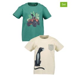 Blue Seven 2er Set: Shirts in Gr&uuml;n/ Creme - 51% | Gr&ouml;&szlig;e 128 | Kinder-oberteile