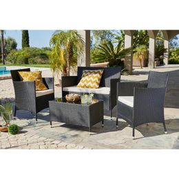 Ambia Garden Gartenset, Creme, Schwarz, Textil, 4-teilig, F&uuml;llung: Schaumstoff, Tisch mit Glasplatte, Gartenm&ouml;bel, Gartenm&ouml;bel-Sets