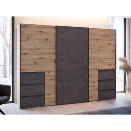 FORTE Schwebet&uuml;renschrank B/H/T ca. 269,7x200,5x61cm, Schwebet&uuml;renschrank, Stauraum, 6 Schubk&auml;sten, erh&auml;ltlich in 2 Dekoren grau Dekorfolie, 