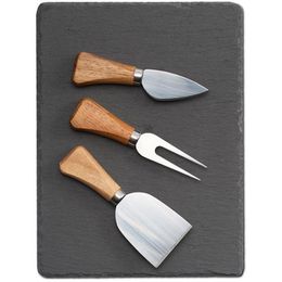 zeller K&auml;sebrett vierteilig in Geschenkbox silber Massivholz B/H/L: 18cm x 24cm