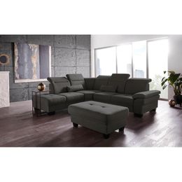 OTTO home Ecksofa &raquo;Cornwall L-Form&laquo; mit Sitztiefenverstellung, Schlaffunktion & Kopfteilverstellung grau Struktur fein (100% Polyester);Luxus-