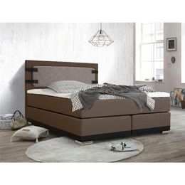 Home Affaire Boxspringbett &raquo;Strada&laquo; incl. Topper, 3 Breiten, 3 H&auml;rtegrad-Ausf&uuml;hrungen braun Holz teilmassiv, Kunstleder, Metall, Stoff Kunstleder 