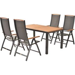 Merxx Garten-Essgruppe &raquo;Siena&laquo; Set, 5 tlg. inkl. 4 Klappsessel, 1 Tisch Aluminium, FSC -zertifiziertes teilmassives Holz, Polyester B/H/T: 59cm x 