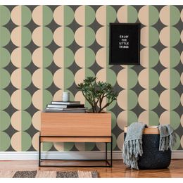 A.S. Cr&eacute;ation Vliestapete &raquo;Retro Geo Kreise&laquo; 3D-Optik leicht strukturiert Vliestapete Retro geometrisch Kreise, versch. Farben gr&uuml;n Vlies B/L: 53m x 10,05m, Rollen:
