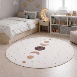 Ayyildiz Teppiche Kinderteppich &raquo;COCO 1136 , auch in rund erh&auml;ltlich&laquo; rund 8 mm H&ouml;he Waschbar bei 30 &deg;C, rutschhemmend, OEKO-TEX zertifiziert, Sonne Mond beige &Oslash; 200cm 