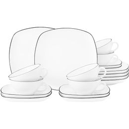 Seltmann Weiden Teeservice &raquo;Geschirr-Set Lido Black Line&laquo; Tassen, Untertassen, Teller, 18 Teile, f&uuml;r 6 Personen, Made in Germany schwarz-wei&szlig; Porzellan 18 Stk.