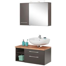 Welltime Badm&ouml;bel-Set &raquo;Davos&laquo; 3 Stk. tlg. grau Holzwerkstoff Siphonausschnitt rechts