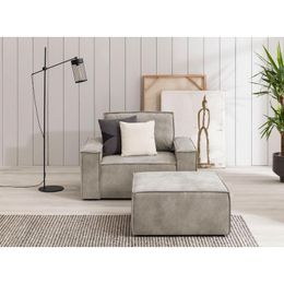 OTTO home Sessel &raquo;SHERWOOD Vintage Lederoptik Sessel-Set&laquo; Loveseat und Hocker im Set, passend zur Polster-Serie SHERWOOD grau 100% Polyester Vintage, 