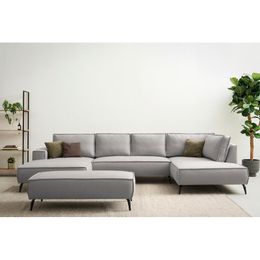 OTTO home Wohnlandschaft &raquo;TVINNU Leinenoptik, 354, mit Hocker&laquo; Recamiere rechts/links, stellbar zum Schlafsofa (Krokodilverbinder) grau B/H/T: 354cm x