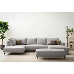 OTTO home Wohnlandschaft &raquo;TVINNU Leinenoptik, 354, mit Hocker&laquo; Recamiere rechts/links, stellbar zum Schlafsofa (Krokodilverbinder) grau B/H/T: 354cm x