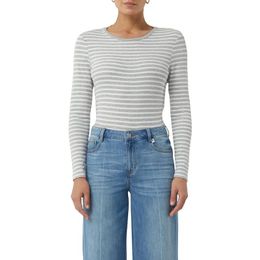 comma, Comma Casual Identity Damen comma casual identity Langarmshirt gestreift, figurbetont, casual, Rundhals wei&szlig; 44