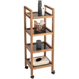 Wenko Regal &raquo;Fondi&laquo; Rollwagen f&uuml;r Haushalt und Badezimmer, Akazienholz mit Glasb&ouml;den Massivholz, Sicherheitsglas B/H/T: 35cm x 101,5cm x 31cm
