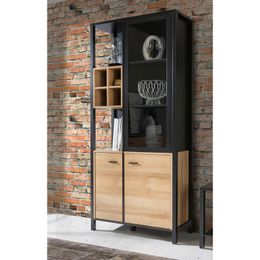 FORTE Vitrine &raquo;High Rock&laquo; H&ouml;he ca. 193 cm schwarz Dekorfolie, FSC -zertifizierter Holzwerkstoff Schwarz/ Riviera Eiche, B/H/T: 86,3cm x 193,9cm x 
