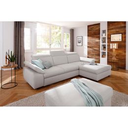 OTTO home Ecksofa &raquo;Mauritius L-Form&laquo; mit Kopfteil- und Armlehnverstellung, Schlaffunktion & Bettkasten silber Struktur fein (100% Polyester);Luxus-