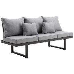 Ambia Garden Gartenbank, Anthrazit, Hellgrau, Metall, Textil, 3-Sitzer, 202x82x70 cm, Gartenm&ouml;bel, Gartenb&auml;nke