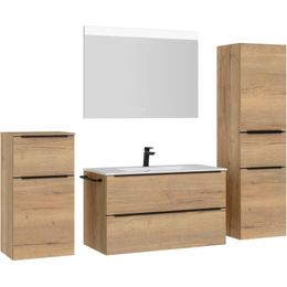 Nobilia Badm&ouml;bel-Set &raquo;Levere&laquo; vormontiert, mit Soft-Close, 4 Stk. tlg. braun B/H/T: 210cmcm x 169cmcm x 48,7cmcm, Griffe schwarz