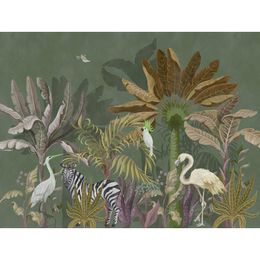 Livingwalls living walls Fototapete &raquo;The Wall&laquo; botanisch floral nat&uuml;rlich glatt Fototapete Palmen Tapete Dschungel Tapeten modern Design Kinderzimmer gr&uuml;n Vinyl, 