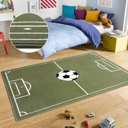 Hanse Home Teppich &raquo;Estadio&laquo; rechteckig 8 mm H&ouml;he Kinderteppich, Spielteppich, Spielunterlage, Fu&szlig;ball, Kinderzimmer gr&uuml;n Polypropylen (PP) B : 160cm 