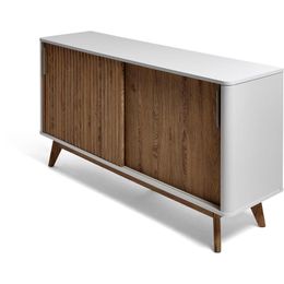 Jahnke Sideboard &raquo;WAVE SBS 145&laquo; 1 Stk. tlg. Retro-Stil, mit 2 Schiebet&uuml;ren, ca. 148 cm wei&szlig; Holzwerkstoff B/H/T: 148cm x 76cm x 39,8cm