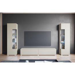 OTTO home Wohnwand &raquo;Kenia, Vitrine T&uuml;ranschlag links/rechts wechselbar&laquo; 3 Stk. tlg. beige Glas, Hartfaserplatte, Holzwerkstoff, Kunststoff B/H/T: 