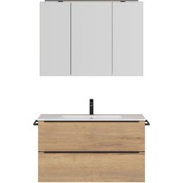 Nobilia Badm&ouml;bel-Set &raquo;Levere&laquo; vormontiert, mit Soft-Close, 2 Stk. tlg. braun B/H/T: 101cmcm x 169cmcm x 48,7cmcm, Griffe schwarz