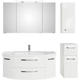 Badm&ouml;bel-Set &raquo;Serie 4010 4-teilig Keramik-Waschtisch mit LED-Spiegelschrank&laquo; Set wei&szlig; Holzwerkstoff B/H/T: 150,5cmcm x 200cmcm x 48cmcm