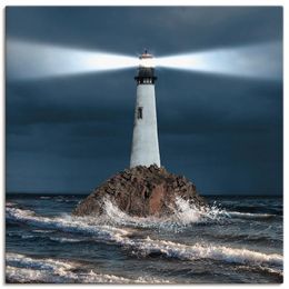 Artland Leinwandbild &raquo;Bild von Leuchtturm mit Lichtstrahl&laquo; Geb&auml;ude 1 Stk. tlg. auf Holzrahmen gespannt blau B/H/T: 50cm x 50cm, Leinwandbild Geb&auml;ude 