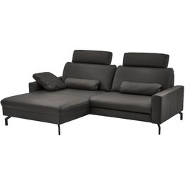 Die PlanBar Ecksofa &raquo;PN-EM20028 L-Form mit Kopfst&uuml;tzen&laquo; wahlweise mit motorischem Canape schwarz B/H/T: 248cm x 114cm x 179cm, Glattleder TORRO Stoff,