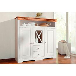 OTTO home Highboard &raquo;Lisa&laquo; Stauraumschrank aus massivem Kiefernholz, mit dekorativen Fr&auml;sungen wei&szlig; Massivholz B/H/T: 130cm x 125cm x 35cm, 2 Stk., 