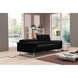 Egoitaliano 2,5-Sitzer &raquo;Malika, Designsofa mit hohem Sitzkomfort, edel und bequem&laquo; inkl. Kopfteilverstellung und chromfarbenen Metallf&uuml;&szlig;en schwarz Leder &raquo;BULL&laquo; (