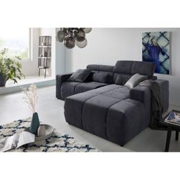 DOMO collection Ecksofa &raquo;BRANDON inkl. Kopfteilverstellung, 214x100x80 cm, L-Form&laquo; Mit Kopfteilverstellung, auch in Leder und Cord, L-Form grau 95% 