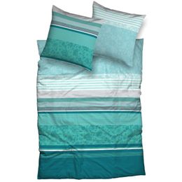 CASATEX Bettw&auml;sche &raquo;Teri&laquo; 3 Stk. zarte Bl&uuml;ten und Streifen, frische, elegante Farben blau Satin, Obermaterial: 100% Baumwolle B/L: 240cm x 220cm, 1 