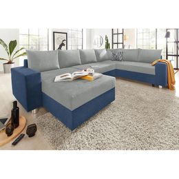 Collection AB Wohnlandschaft &raquo;Paris U-Form, B: 310 cm&laquo; Zierkissen & Federkern, optional Schlaffunktion & Bettkasten blau Kunstleder SOFTLUX / Struktur