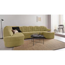 DOMO collection Wohnlandschaft &raquo;Papenburg U-Form&laquo; in gro&szlig;er Farbvielfalt, wahlweise Bettfunktion, frei im Raum stellbar gr&uuml;n Struktur ( 90% Polyester,