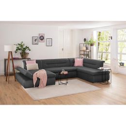 Home Affaire Wohnlandschaft &raquo;Avesa U-Form&laquo; Wahlweise mit Armteilverstellung und Bettfunktion, B/T/H: 355/216/80cm grau 100% Polyester B/H/T: 355cm x 