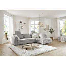 Die PlanBar Ecksofa &raquo;MP-IN24153, L-Form, Breite 289 cm&laquo; wahlweise mit Schlaffunktion und verstellbaren Kopfst&uuml;tzen grau 100% Polyester B/H/T: 289cm x 