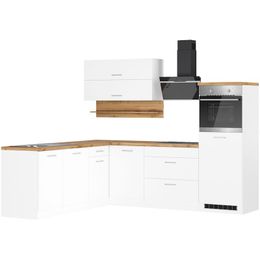 KOCHSTATION Winkelk&uuml;che &raquo;KS-Milan&laquo; Stellbreite 250/220 cm, viel Stauraum, wahlweise mit E-Ger&auml;ten wei&szlig; B/H/T: 250cm x 200cm x 60cm,mit E-Ger&auml;ten,mit 