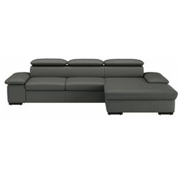 Sit & More sit&more Ecksofa &raquo;Alcudia L-Form&laquo; wahlweise mit Schlaffunktion grau B/H/T: 286cm x 73cm x 174cm, NaturLEDER , Recamiere rechts,mit Kopfteilverstellung