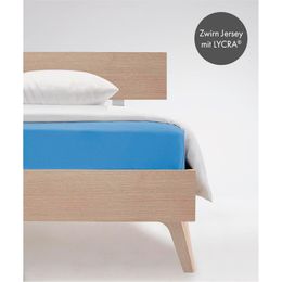 Fleuresse Spannbettlaken &raquo;Comfort&laquo; langlebig & b&uuml;gelfrei,Perfekte Passform durch POWER-STRETCH blau Jersey-Elasthan, Obermaterial: 96% Baumwolle, 4% 