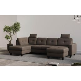 OTTO home Wohnlandschaft &raquo;Varese&laquo; wahlweise mit Schlaffunktion und Bettkasten braun 90% Polyester 10% Polyamid B/H/T: 304cm x 91cm x 170cm, Struktur, 