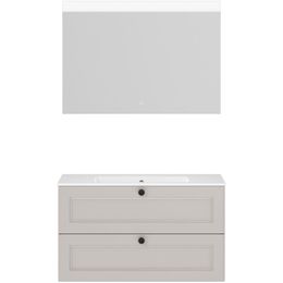 Nobilia Badm&ouml;bel-Set &raquo;Cascada&laquo; Set, mit Waschbecken, inkl. beleuchtetem Spiegel mit Touch-Sensor, 2 Stk. tlg. beige B/H/T: 101cmcm x 169cmcm x 