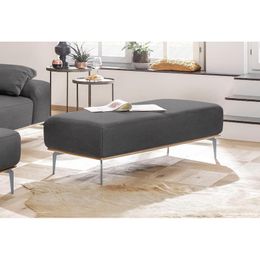 W.Schillig Polsterhocker &raquo;run&laquo; mit elegantem Holzsockel, F&uuml;&szlig;e in Silber matt, Breite 150 cm grau Flachgewebe W82 Q2 (74% Polyacryl, 26% Polyester) B/H