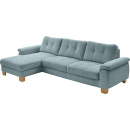 Die PlanBar Ecksofa &raquo;PP-LA19101 L-Form, Breite 316 cm&laquo; wahlweise mit Schlaffunktion und verstellbaren Kopfst&uuml;tzen, in Cord blau 88% Polyester;12% 